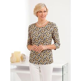 3/4-Arm-Shirt CLASSIC "Shirt", Damen, Gr. 40, gelb (gelb, grau, bedruckt), 95% Polyester, 5% Elasthan, gemustert, mehrfarbig, Rundhals, Shirts 3/4-Arm-Shirt