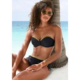 B&uuml;gel-Bandeau-Bikini-Top Lascana "Elodie", Damen, Gr. 44, Cup B, gold (schwarz, goldfarben), Recycling-Polyamid, unifarben mit Farbeinsatz, Bikini-Oberteile B&uuml;gel-Bandeau-Bikini-Top, mit trendigem Materialeinsatz, Topseller