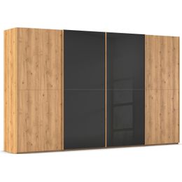 Schwebet&uuml;renschrank Rauch "Kleiderschrank Schrank Garderobe Schlafzimmerschrank SCALE-WOOD", schwarz (asteiche massiv, glas schwarz), B:360cm H:223cm T:68cm, Holz teilmassiv, Schr&auml;nke, Schwebet&uuml;renschrank, edle geteilte Front in massiver Asteiche mit Glast&uuml;ren MADE IN GERMANY