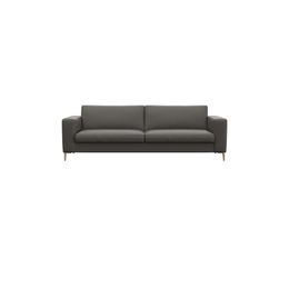 3-Sitzer FLEXLUX "Fiore, super Sitzkomfort durch Kaltschaum im Sitz", grau (warm mineral), B:229cm H:85cm T:92cm, 100% Echteder, Sofas, 3-Sitzer, breite Armlehnen, F&uuml;&szlig;e Alu+ Eiche
