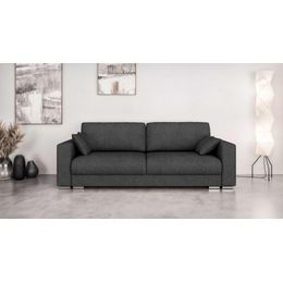 3-Sitzer Home Affaire "Stevinson Schlafsofa mit Bettkasten, Ma&szlig;e B/H/T: 229/87/97 cm", grau (anthrazit), B:229cm H:87cm T:97cm, 100% Polyester, Sofas, 3-Sitzer, mit Wellenunterfederung, 2 R&uuml;ckenkissen und 2 Zierkissen