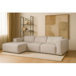 Ecksofa Home Affaire "Noord mit Kedernaht, Breite 281 cm, L-Form", beige (cream), B:281cm H:71cm T:161cm, 94% PES, 6% NY, Sofas, Ecksofa, Cord, Struktur, Webstoff, mit Wellenunterfederung, Massivholzrahmen