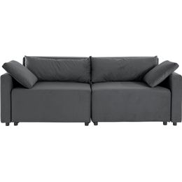2-Sitzer Home Affaire "Marva 2tlg.", grau (anthrazit), B:220cm H:89cm T:90cm, Struktur fein (100% Polyester);Samtoptik (100% Polyester), Sofas, 2-Sitzer, beide Elemente ausziehbar f&uuml;r Bettfunktion, mit Bettkasten