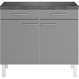 Unterschrank Optifit, grau (basalt grau, basalt, schwarz stone), B:100cm H:90cm T:60cm, Holzwerkstoff, Schr&auml;nke, Unterschrank, Breite 100 cm, 2 T&uuml;ren, 2 Schubk&auml;sten
