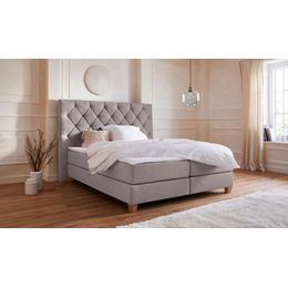Boxspringbett Home Affaire "Harmones hoch", grau (hellgrau), B:203cm L:210cm, Struktur (100% Polyester), Komplettbetten, Boxspringbett, in 3 Breiten, H&auml;rtegrad auch im Mix mit je 1 Matratze in H2 und H3