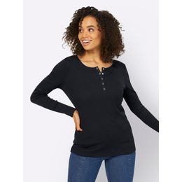 Langarmshirt Heine "Shirt", Damen, Gr. 38, schwarz, 95% Baumwolle, 5% Elasthan, unifarben, Rundhals, Shirts Langarmshirt