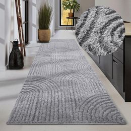 Designteppich ELLE DECORATION "Chappe", grau (hellgrau), B:80cm H:18mm L:240cm, Polyester, Teppiche, Designteppich, Shaggy, L&auml;ufer, flauschig, weich, Langflor, modern, Hoch Tief Effekt