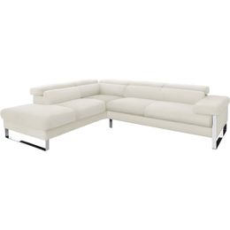 Ecksofa W.Schillig "finn, toller Sitzkomfort, L-Form, hochwertige Verarbeitungsdetails", wei&szlig; (wei&szlig; z59), B:281cm H:71cm T:230cm, Flachgewebe S22 (100% Polyester);Stoff S37 (100% Polyester);Longlife Xtra-Leder Z59: Glattleder mit modischer Pr&auml;gung. Hautst&auml;rke 0, 9 - 1, 1 mm, Sofas, Ecksofa, German Design Award 2016, Fu&szlig;gestell Chrom gl&auml;nzend, Breite 281 cm
