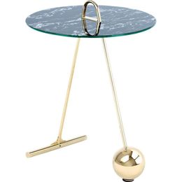 Beistelltisch Kayoom "Pendulum 525, mit runder Tischplatte", schwarz (gold, schwarz), B:46cm H:60cm T:46cm, Stahl, Glas, Tische, Beistelltisch, Marmoroptik, Gestell im Pendel-Design, praktisch tragbar