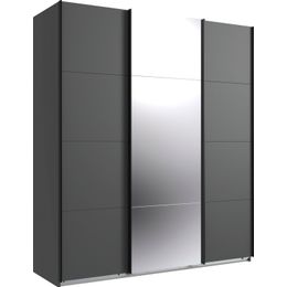 Schwebet&uuml;renschrank wimex "Norderstedt", grau (graphit, spiegel), B:180cm H:210cm T:64cm, Holzwerkstoff, Schr&auml;nke, Schwebet&uuml;renschrank, INKLUSIVE 2 Stoffboxen und 2 zus&auml;tzliche Einlegeb&ouml;den, mit Spiegel