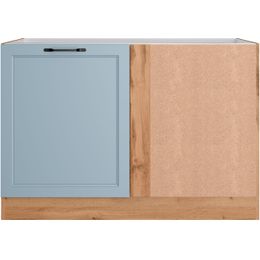 Eckunterschrank KOCHSTATION "KS-Lana", blau (matt hellblau, wotaneiche), B:120cm H:82cm T:60cm, Holzwerkstoff, MDF, Schr&auml;nke, Eckunterschrank, Breite 120 cm