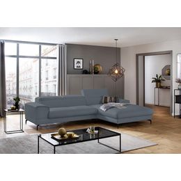 Ecksofa W.Schillig "piedroo, Designsofa mit tollem Sitzkomfort, L-Form", blau (blau z69), B:303cm H:70cm T:193cm, Longlife Xtra-Leder Z69: Das feinnarbige, gedeckte Softleder Z69 besticht durch seine au&szlig;ergew&ouml;hnliche Weichheit im trendigen &raquo;Vintage-Look&laquo;, Hautst&auml;rke 0, 9 - 1, 1 mm, Sofas, Ecksofa, Kopfteilverstellung, wahlweise mit Sitztiefenverstellung, Breite 303cm