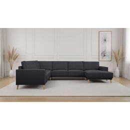 Wohnlandschaft OTTO HOME "Oland Skandi, weicher Chenille-Stoff", dunkelgrau, B:342cm H:85cm T:260cm, 100% Polyester, Sofas, Wohnlandschaft, U-Form, 342 cm, Wellenunterfederung, Skandi-Design, Massivholzf&uuml;&szlig;e