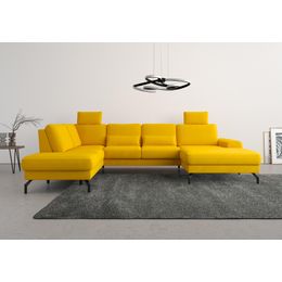 Sit & More Wohnlandschaft SIT & MORE "Cinturo U-Form", gelb (mustard), B:345cm H:91cm T:226cm, Sofas, Wohnlandschaft, inklusive Sitztiefenverstellung und Federkern, Sitzh&ouml;he 48 cm