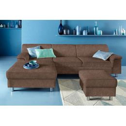 Ecksofa DOMO collection "Jamie, modern und elegant, Fu&szlig;h&ouml;he 9cm, L-Form", braun, B:251cm H:72cm T:80cm, Sofas, Ecksofa, wahlweise mit Bettfunktion