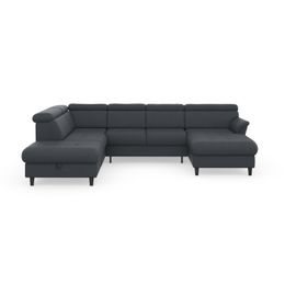 Sit & More Wohnlandschaft SIT & MORE "Marano U-Form", grau (dunkelgrau), B:304cm T:216cm, 98% Polyester, 2% Polyamid, Sofas, Wohnlandschaft, inklusive Kopfteilverstellung, wahlweise mit Bettfunktion, Bettkasten