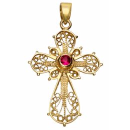 Kreuzanh&auml;nger Firetti "Schmuck Geschenk Gold 375 Halsschmuck Anh&auml;nger Halskette Kreuz", gold (gelbgold, 375, rot, rot), Schmuckanh&auml;nger, Damen, Gelbgold 375, 1,37 g, Kreuzanh&auml;nger, mit Rubin