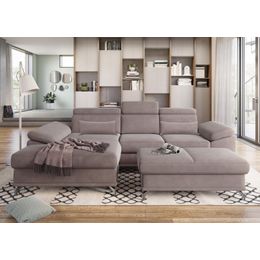 Sit & More Ecksofa SIT & MORE "Cabrio L-Form, B: 295 cm, mit Sitztiefen-, Arm- & Kopfteilverstellung", braun (savannah), B:295cm H:87cm T:180cm, 100% Polyester, Sofas, Ecksofa, 2 Nierenkissen, Federkern, optional Bettfunktion und Stauraum