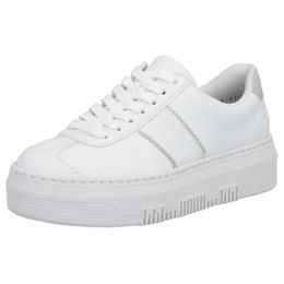 Plateausneaker Rieker, Damen, Gr. 37, silber (wei&szlig;, silberfarben), Lederimitat, Schuhe Plateausneaker, Schn&uuml;rschuh, Halbschuh, Freizeitschuh mit gepolstertem Schaftrand, Topseller