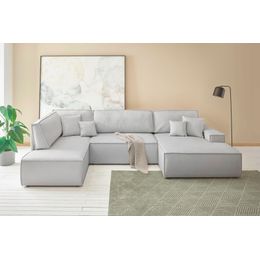 Wohnlandschaft OTTO HOME "FINNLEY U-Form XXL 329 cm - OTTO. Verl&auml;ssliche Qualit&auml;t.", silber, B:329cm H:85cm T:195cm, Bezugstoff 100% PES ;Atmungsaktives Gewebe ;Easy Clean ;Gramatur 340g/ qm +/- 5%, Sofas, Wohnlandschaft, Schlafsofa, Bettkasten, in Boucl&eacute;, Struktur fein und Mega Cord