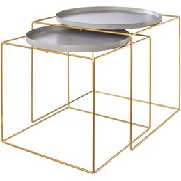 Beistelltisch CREATIV DECO, gold (goldfarben), B:47cm H:47cm T:47cm, 100% Metall, Tische, Beistelltisch, im 2er Set, im Nesting-Design, aus Metall, H&ouml;he ca. 47 und 42 cm