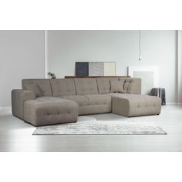 Wohnlandschaft Home Affaire "Nosia U-Form", grau (taupe), B:297cm H:85cm T:163cm, 100% Polyester, Sofas, Wohnlandschaft, incl. 2 Zierkissen, mit feiner Steppung