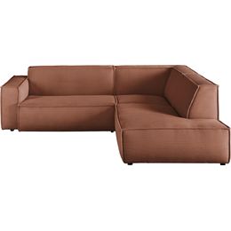 Ecksofa 3C CANDY "Matteo in elegant, kubischer Formensprache, bequem, L-Form", braun (rusty), B:254cm H:72cm T:224cm, 88% Polyester, 12% Polyacryl, Sofas, Ecksofa, mit auff&auml;lliger Kedernaht, Cord-Bezug, Lounge-Charakter