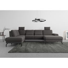 Sit & More Wohnlandschaft SIT & MORE "Cinturo U-Form", grau (fango), B:345cm H:91cm T:226cm, Sofas, Wohnlandschaft, inklusive Sitztiefenverstellung und Federkern, Sitzh&ouml;he 48 cm