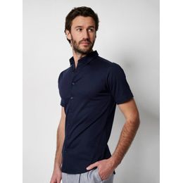 Kurzarmhemd DESOTO "Jerseyhemd Casual Modern Button Down halbarm", Herren, Gr. L, N-Gr, blau (solid schwarz navy), Jersey, Obermaterial: 100% Baumwolle, unifarben, slim fit normal, Rundhals, Raglan&auml;rmel Aufschlag, Hemden Kurzarmhemd, Flexibler Stretch