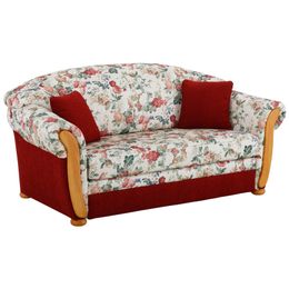 2-Sitzer Home Affaire "Milano, Schlafsofa im Landhaus-Stil, bequem, Liegefl&auml;che 188/124cm", rot (rot, gebl&uuml;mt), B:174cm H:87cm T:88cm, Chenille (70% Polyacryl, 30% Polyester) auf Korpus und Zierkissen, Sitz und R&uuml;cken im Blumenmuster &raquo;Paradise&laquo; (100% Polyester), Sofas, 2-Sitzer, mit Bettfunktion