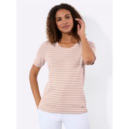 T-Shirt Casual Looks "Shirt", Damen, Gr. 46, puder, wei&szlig;, gestreift, 95% Baumwolle, 5% Elasthan, gemustert, gestreift, mehrfarbig, Rundhals, Shirts T-Shirt