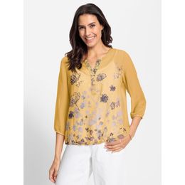 Chiffonbluse Inspirationen, Damen, Gr. 44, gelb (gelb, bedruckt), 100% Polyester, Top:5% Elasthan, 95% Viskose, bedruckt, gebl&uuml;mt, gemustert, mehrfarbig, V-Ausschnitt, Blusen Chiffonbluse
