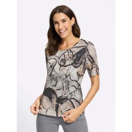 Print-Shirt Lady "Kurzarm-Shirt", Damen, Gr. 46, sesam, schwarz, bedruckt, 95% Viskose, 5% Elasthan, bedruckt, gebl&uuml;mt, gemustert, mehrfarbig, Rundhals, Shirts Print-Shirt