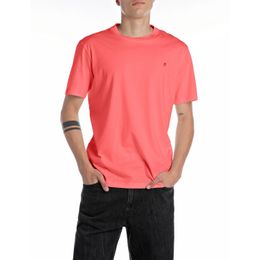 T-Shirt Replay "mit Logostickerei auf der Brust", Herren, Gr. S, rot (poppy rot), Jersey, Obermaterial: 100% Baumwolle, unifarben, regular fit, Rundhals, Shirts T-Shirt