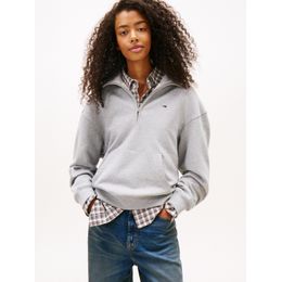 Kapuzensweatshirt Tommy Jeans "TJW BXY S-FLAG 1/4 ZIP HOODIE", Damen, Gr. XS (34), mid grau htr, Sweatware, Obermaterial: 100% Baumwolle, meliert, unifarben, regular fit, Rippb&uuml;ndchen, Sweatshirts Kapuzensweatshirt