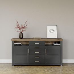 Sideboard "York", grau (grau, eiche), B:184cm H:95cm T:44cm, SET ONE BY Musterring, Sideboards, Sideboard, Typ 55, mit viel Stauraum, im Landhaus-Stil, B 184 x H 95 cm