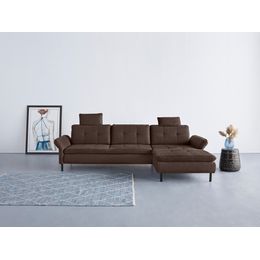 Ecksofa Home Affaire "Birkholm L-Form", braun (dunkelbraun), B:267cm H:83cm T:174cm, 100% Polyester, Sofas, Ecksofa, Armlehnverstellung, auch in Easy Clean Bezug - mit Wasser zu reinigen