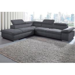 Sit & More Ecksofa SIT & MORE "Valantine L-Form, B: 286 cm", grau (dunkelgrau), B:286cm H:73cm T:174cm, 100% Polyester;Luxus-Kunstleder/Struktur (88% Polyester, 12% Polyamid), Sofas, Ecksofa, mit Arm- & Kopfteilverstellung, optional mit Bettfunktion