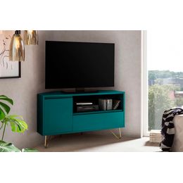 TV-Board Salesfever "Bolton Moderne TV-Eckkommode", blau (petrol, gold), B:100cm H:58cm T:50cm, MDF, Metall, Sideboards, TV-Board, Eckl&ouml;sung, TV-Kommode matt lackiert, Push-to-open Funktion