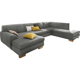 Wohnlandschaft Home Affaire "Nika zeitlos und elegant, viel Platz, U-Form", silber, B:347cm H:78cm T:84cm, Struktur fein (100% Polyester);MELROSE/Struktur (100% Polyeter/ 85%Polyester, 15% Polyacryl), Sofas, Wohnlandschaft, Wohnlandschaft, MELROSE/Struktur oder Struktur fein