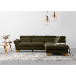 Ecksofa Home Affaire "Lindgren L-Form", gr&uuml;n (khaki), B:249cm H:84cm T:217cm, 100% Polyester, Sofas, Ecksofa, wahlweise mit TV-Funktion, Stauraum und Kopfteilverstellung