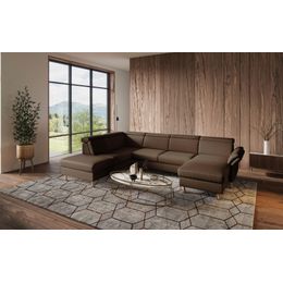 Wohnlandschaft Home Affaire "Calypso U-Form", braun (dunkelbraun), B:334cm H:85cm T:227cm, 100%Polyester, Sofas, Wohnlandschaft, wahlweise mit motorischer Relaxfunktion