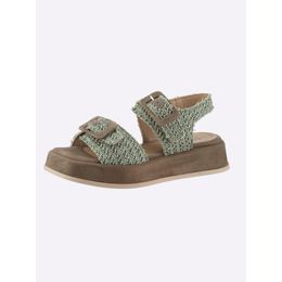 Sandalette Heine, Damen, Gr. 39, gr&uuml;n (khaki, oliv), Leder, Textil, Veloursleder, Schuhe Sandalette