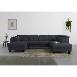 Sit & More Wohnlandschaft SIT & MORE "Belluci U-Form", blau (tiefblau), B:321cm H:85cm T:195cm, Sofas, Wohnlandschaft, Kopfteilverstellung und Federkern, wahlweise mit Bettfunktion