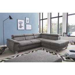 Ecksofa COTTA "Komaris L-Form, B: 249 cm", grau, B:249cm H:72cm T:100cm, Microfaser PRIMABELLE (100% Polyester);Kunstleder SOFTLUX;Feinstruktur (100% Polyester);Kunstleder SOFTLUX/Struktur (100% Polyester);NaturLEDER, Sofas, Ecksofa, mit Kopfteilverstellung, optional Bettfunktion, Bettkasten & Licht