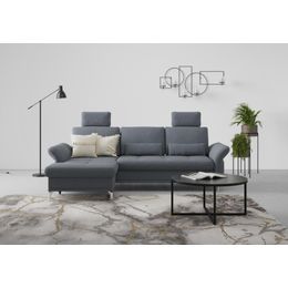 Ecksofa Home Affaire "Palm Beach L-Form", blau (blaugrau), B:269cm H:89cm T:175cm, 100%Polyester, Sofas, Ecksofa, Federkern, mit Sitztiefenverstellung, wahlweise mit Bettfunktion