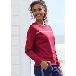 H.I.S. Sweatshirt H.I.S, Damen, Gr. 48/50, rot, Interlock, Obermaterial: 60% Baumwolle, 40% Polyester, bedruckt, unifarben, Basic, bequem h&uuml;ftlang, Rundhals, Rippb&uuml;ndchen, Sweatshirts Sweatshirt, Basic mit Logodruck, Loungewear, Topseller