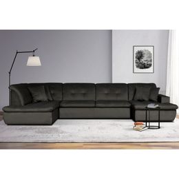 Wohnlandschaft Home Affaire "BRISBANE NEU U-Form", grau (anthrazit), B:380cm H:83cm T:202cm, 100% Polyester, Sofas, Wohnlandschaft, mit feiner Steppung, Matten-Optik, incl. Zierkissen