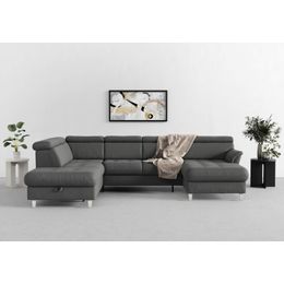 Sit & More Wohnlandschaft SIT & MORE "Marano U-Form", grau (steel), B:304cm T:216cm, 100% Polyester, Sofas, Wohnlandschaft, inklusive Kopfteilverstellung, wahlweise mit Bettfunktion, Bettkasten