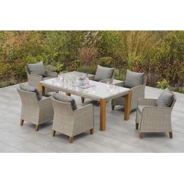 Garten-Essgruppe Merxx "Avellino", beige (steinbeige), Aluminium, Kunststoff, Massivholz, Sitzm&ouml;bel-Sets, Garten-Essgruppe, inkl. Auflagen